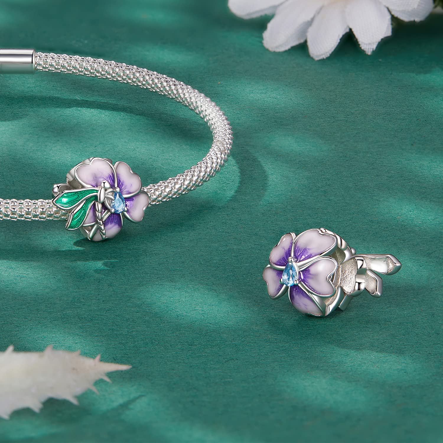 Dragonfly Flower Bead Charm 925 Sterling Silver Charm Fits For Pandora Bracelet Necklace,BSC786