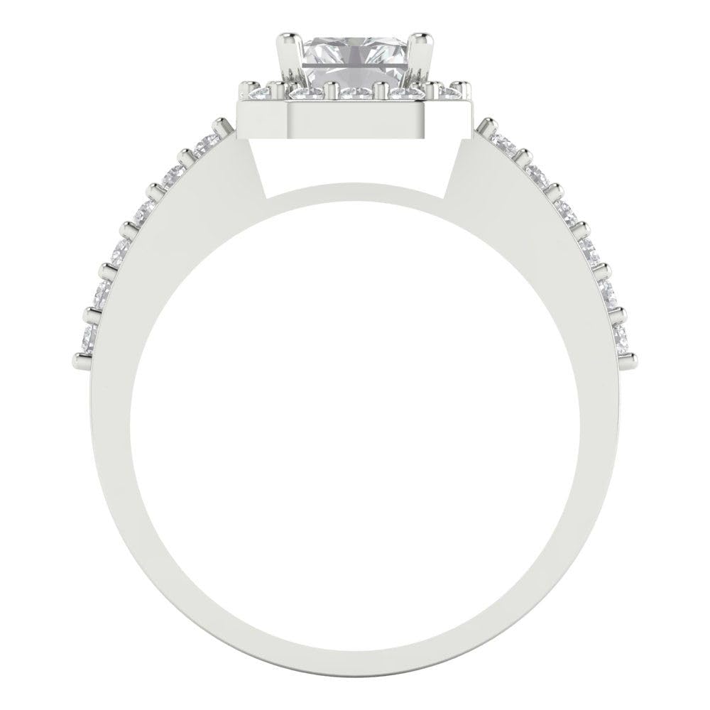 Clara Pucci 2.07 ct Emerald Cut Solitaire Halo Stunning Moissanite Designer Anniversary Bridal Engagement Ring 14k White Gold 5