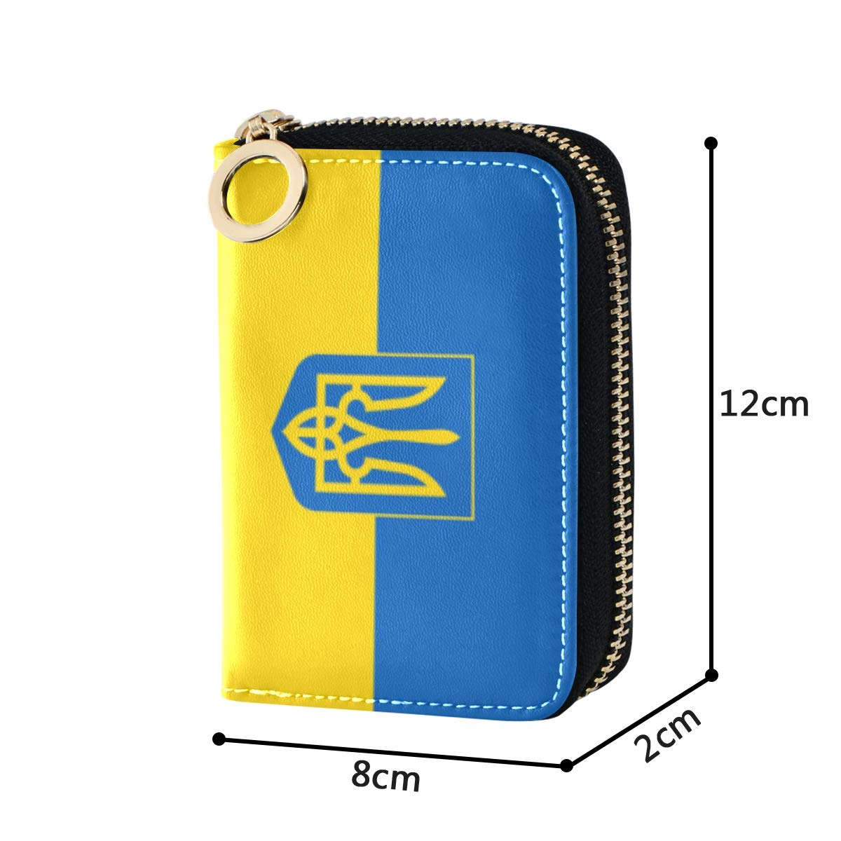 Slim Minimalist Soft Leather Mini Case Holder Organizer Wallet for Women Men Ukraine Flag National Emblem