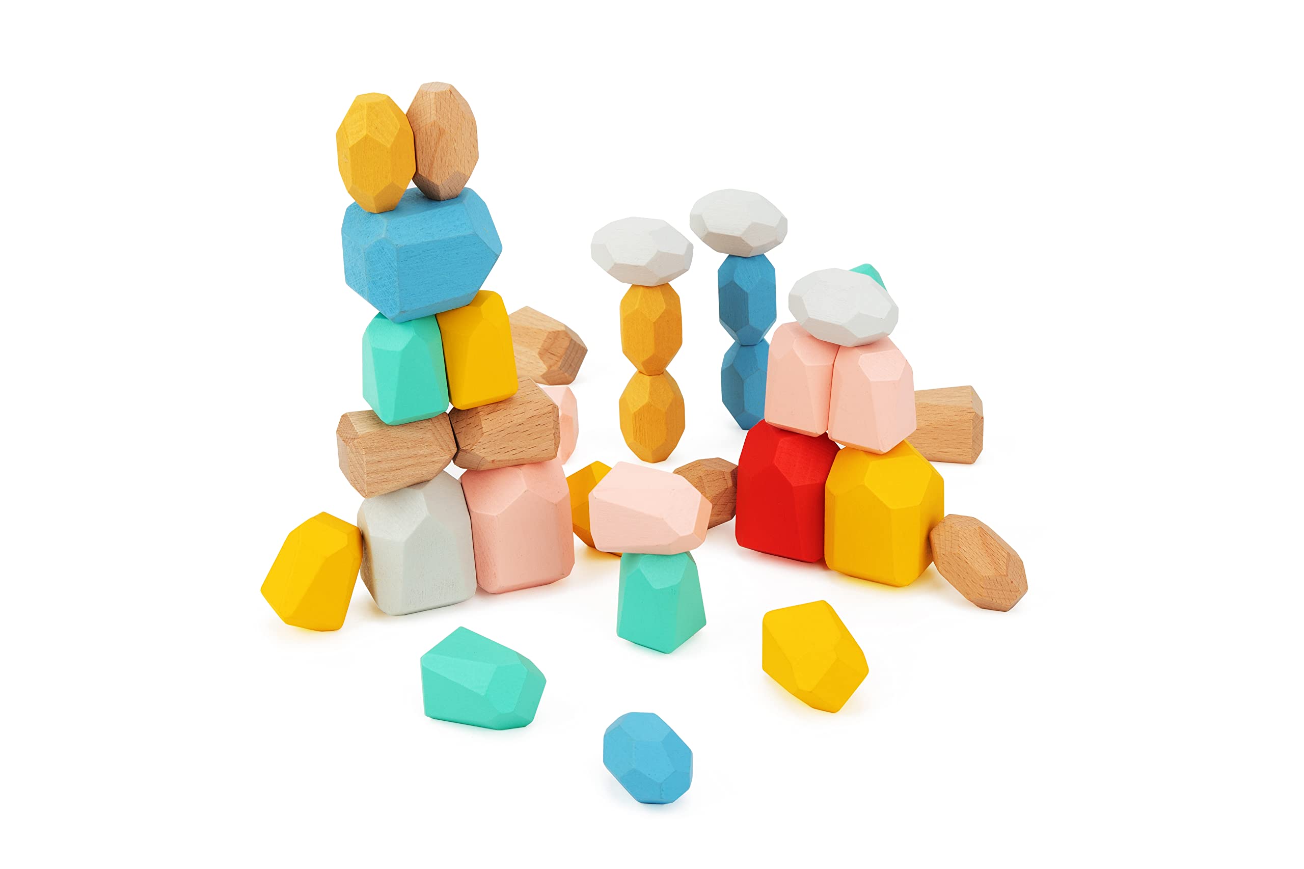 Pidoko Kids 36 Pcs Stacking Rocks with Storage Container - Wooden Balancing Stones - Educational Preschool Learning Montessori Toys - Wood Building Sorting Blocks Set