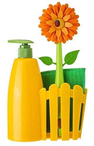 Vigar Flower Power Orange Sink Side Set with Soap Dispenser, 10-1/2-Inches, Orange, Green