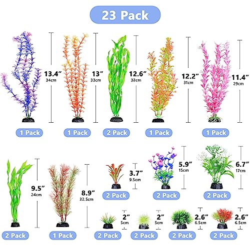 Fishdance Aquarium Plants, Artificial Fish Tank Decorations Decor Plastic Plants Set 23 Pcs