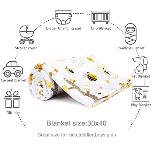 HOMRITAR Baby Blanket for Girls Soft Plush Minky Blanket with Double Layer Dotted Backing for Infant Picnic Traveling with Cute Animals Multicolor Printed 30 x 40 Inch (Yellow Bees)