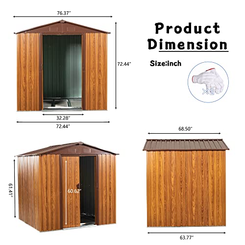 Merax 6ft x 6ft Outdoor Metal Storage Shed with Metal Floor Base NO Side Windows,Coffee