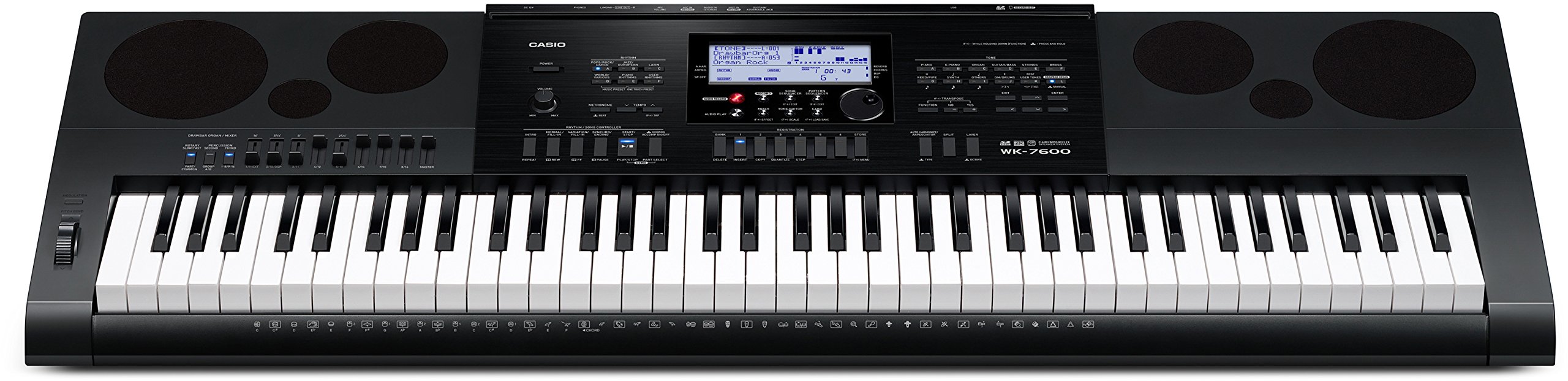 Casio WK-7600 76-Key Workstation Keyboard Bundle with Adjustable Stand, Bench, Sustain Pedal, Power Supply, Instructional DVD, and Austin Bazaar Polishing Cloth