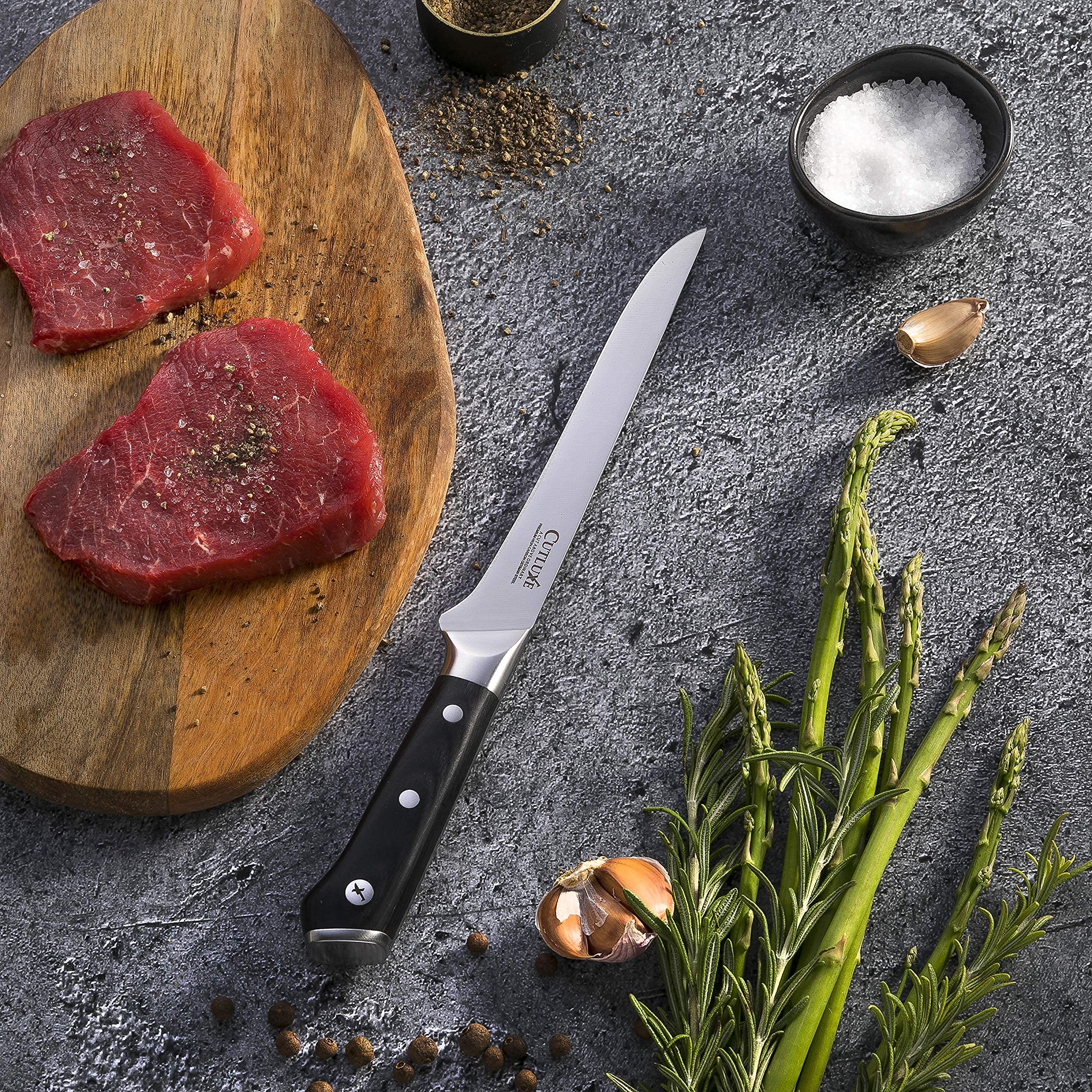 Cutluxe Boning Knife, Carving Knife & Sharpening Rodβ Forged High Carbon German Steel β Full Tang & Razor Sharp β Ergonomic Handle Design β Artisan Series