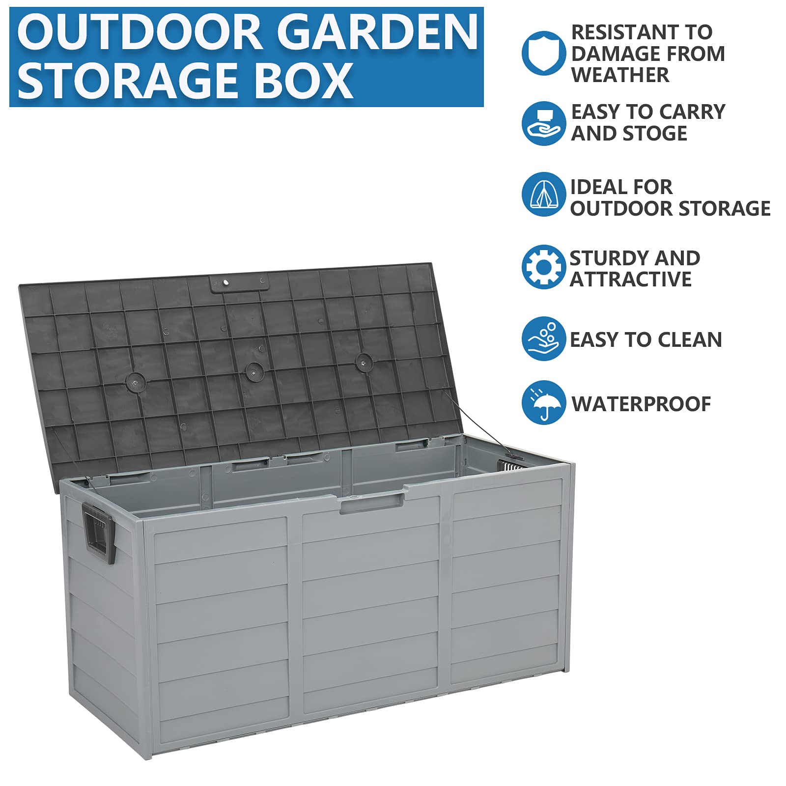 HomVent 75 Gallon Resin Deck Storage Box, Waterproof Outdoor Garden Deck Bin Patio Storage Deck Box with 2 Wheels, Outdoor Storage Container Furniture for Patio, Pool, Garden, Garage (Grey)