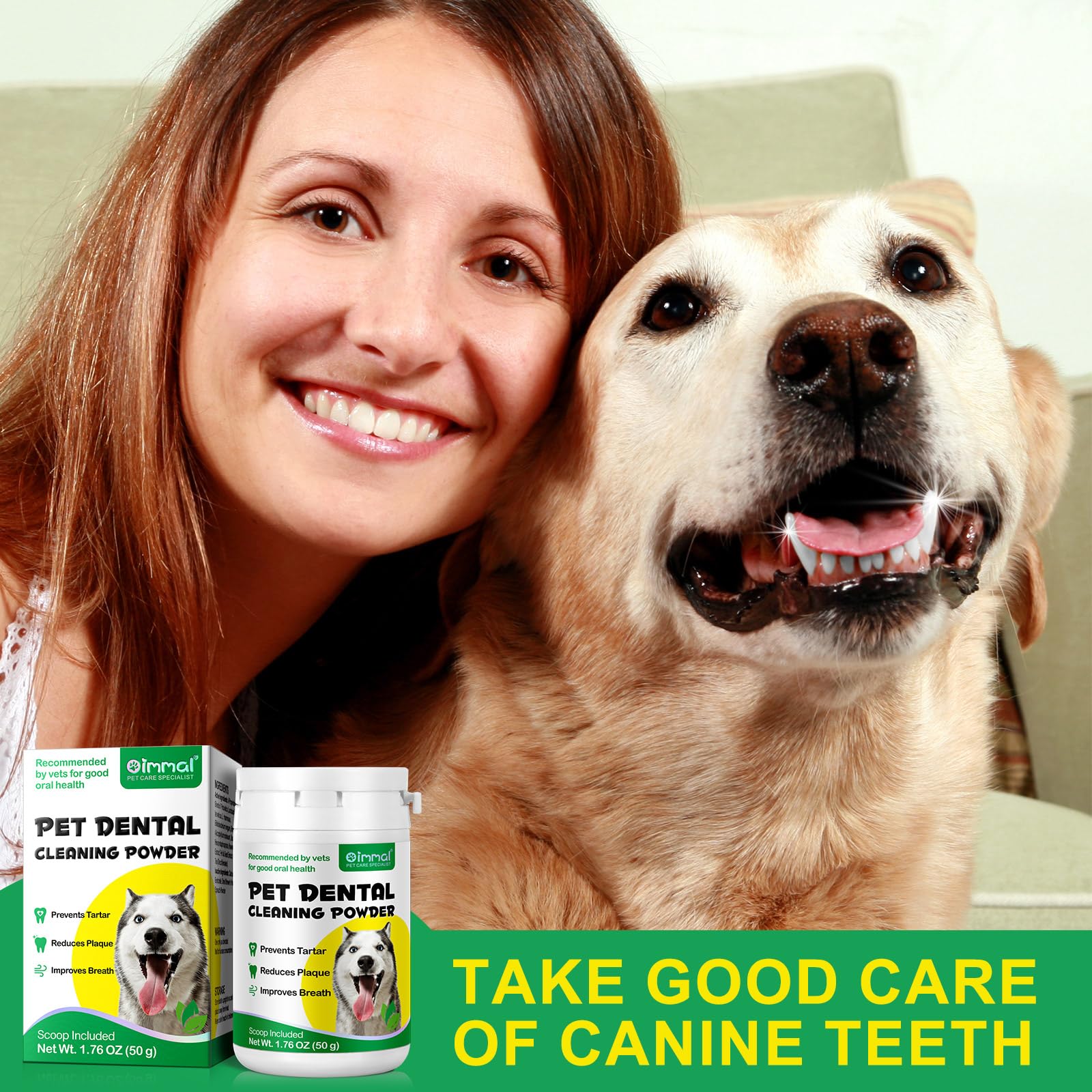 Dog Teeth Cleaning Powder,Dog Dental Powder with Probiotics Effectively Remove Tartar,Plaque,Stains,Bad Breath,Dog Teeth Cleaning Power Support Oral Care for Small,Medium,Large Dogs,1.76oz