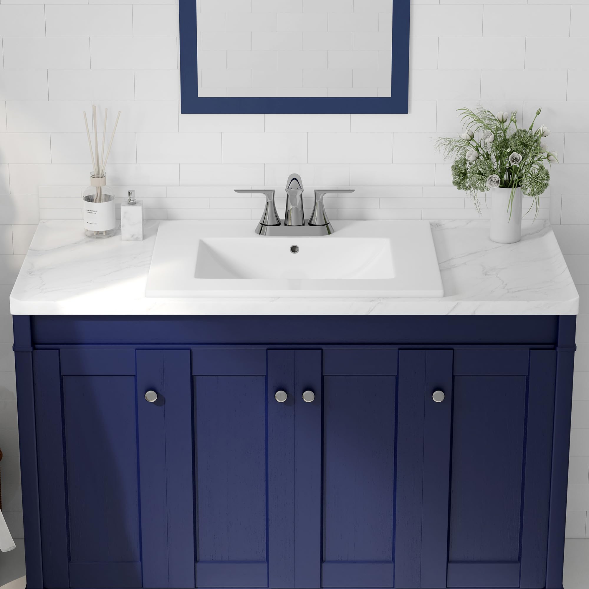 Eridanus 24"x18¼" Bathroom Sink with Three Holes (4inch Centerset), Ceramic Bathroom Vanity Sink Top with Overflow, Drop in Bathroom Vessel Sink Rectangle Ideal for Small Spaces - Glossy White
