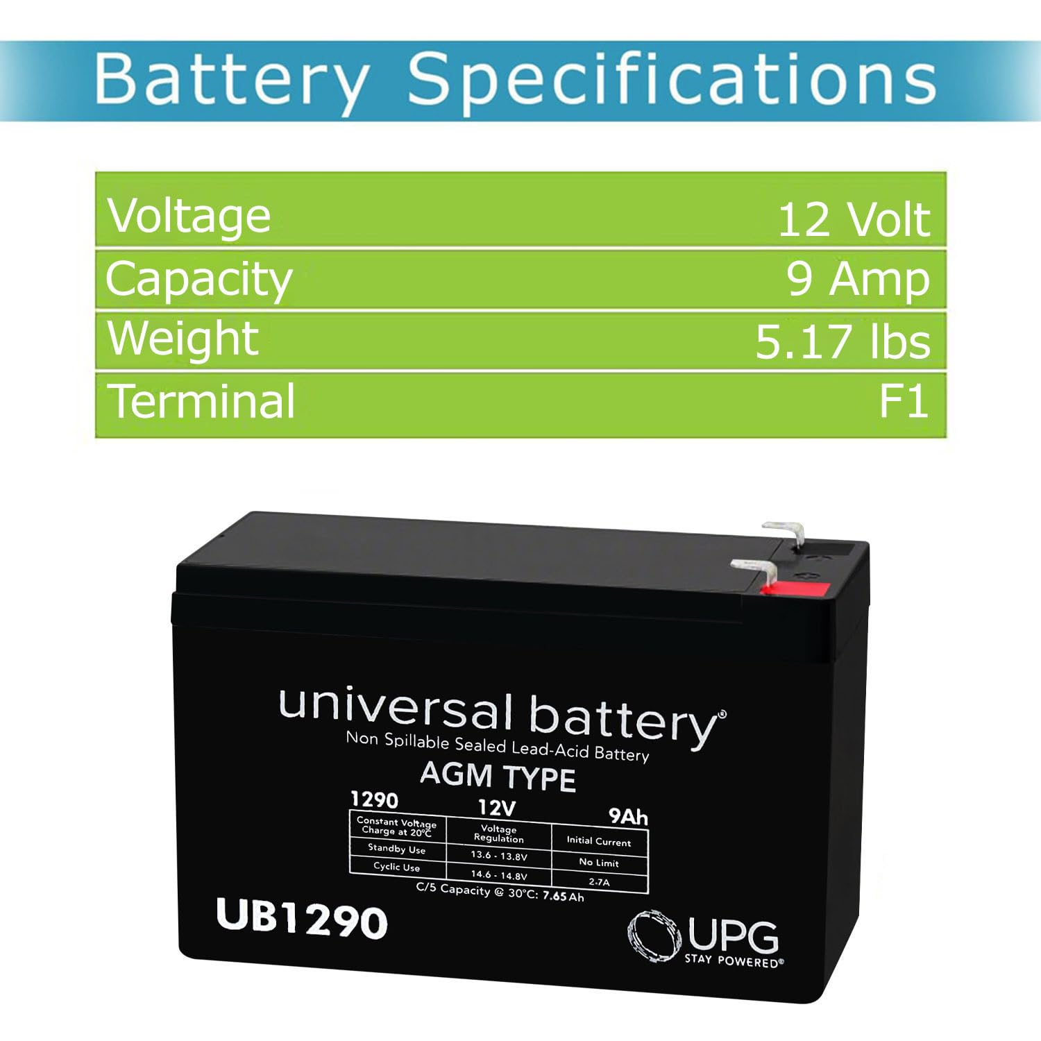 UB1290 Replacement for Parasystems/Minuteman PRO500E UPS Battery 12V 9AH