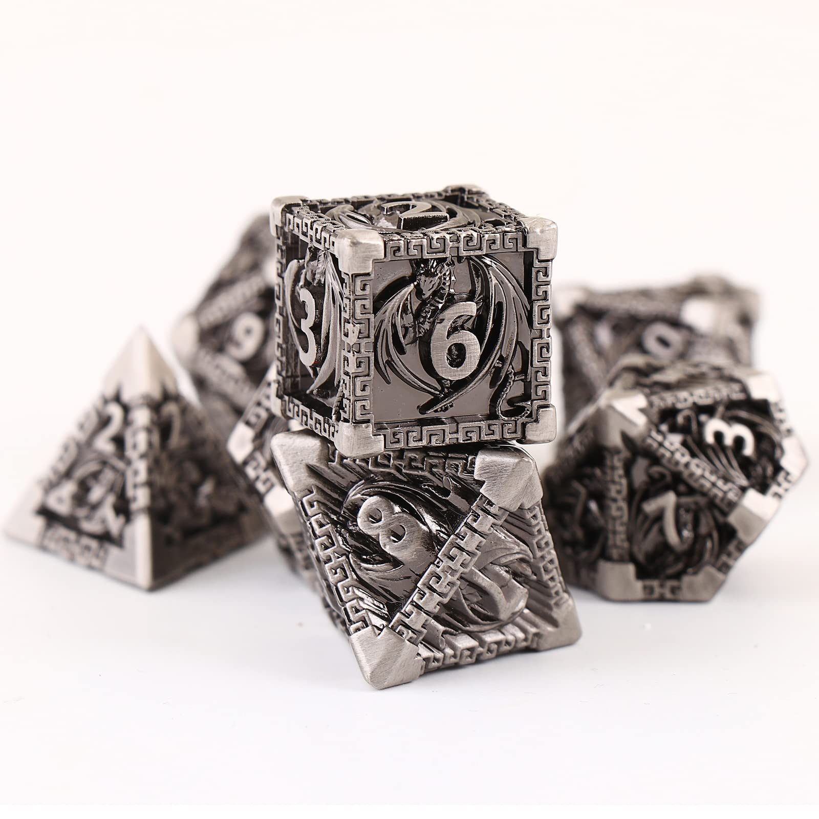DND Dice Metal Dragon Set,Unique Dragon Design Dice with Gift Dice Bag for Dungeons & Dragon Games,magic The gathering,D and D D&D Dice Set (Blood Antique Iron)