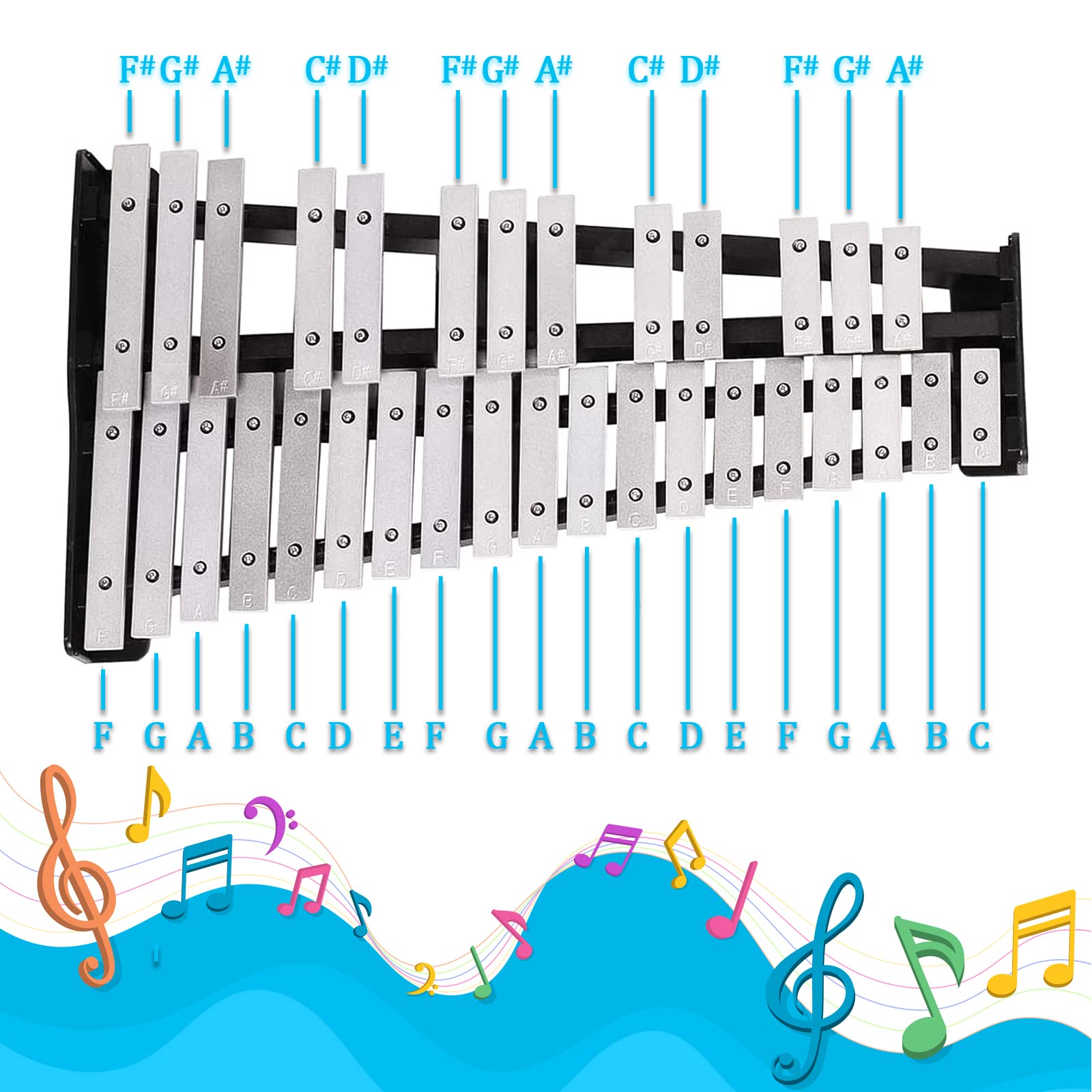 VACHAN 32 Notes Glockenspiel Bell Kit Professional Xylophone for Adult Beginner Students with 8'' Drum Practice Pad,Adjustable Music Stand,Glockenspiel Stick,Drum sticks and Carrying Bag