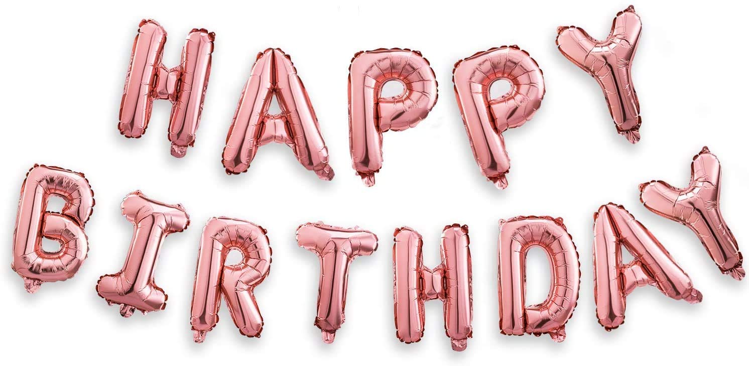 Happy Birthday Aluminum Foil Banner Balloons for Birthday Party Decorations and Supplies (Pink)