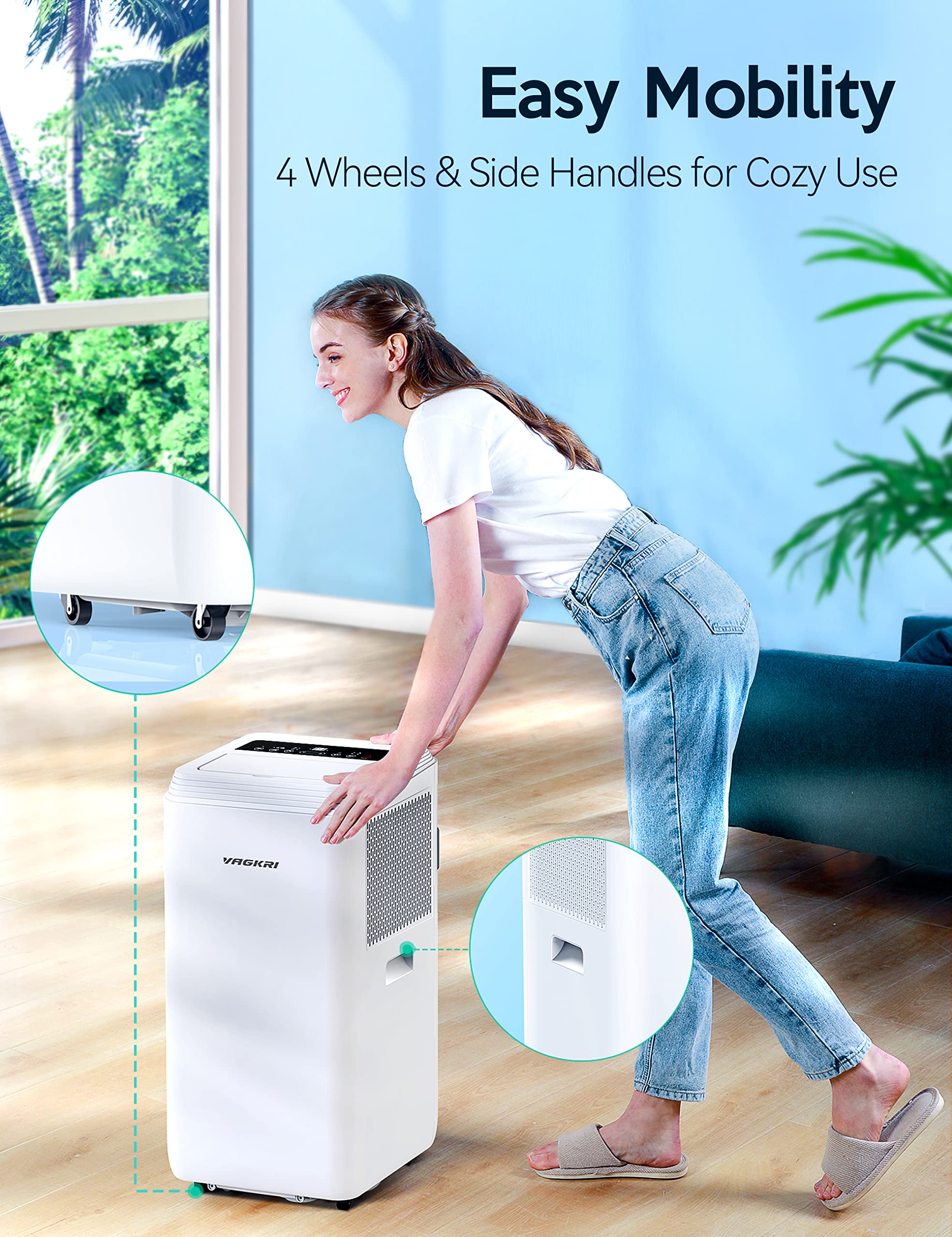 VAGKRI Portable Air Conditioners 12000 BTU, 3-in-1 AC Unit with Fan & Dehumidifier Cools up to 400 sq. ft, Portable AC with ECO Mode, 3 Fan Speeds, Auto Swing, 24H On/Off Timer, Remote Control