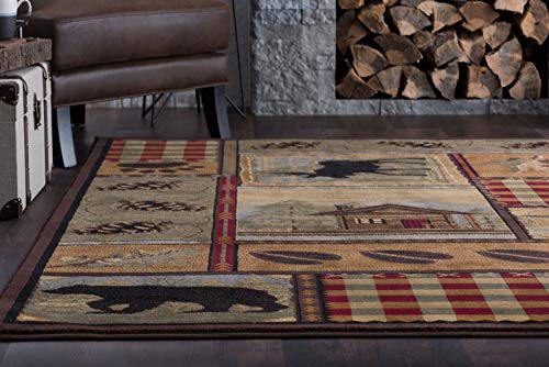 Homespun Cabin Multi-Color Large Area Rugs 9x12 for Living Room & Bedroom - Cabin, Lodge and Farmhouse Style Rustic Indoor Carpet