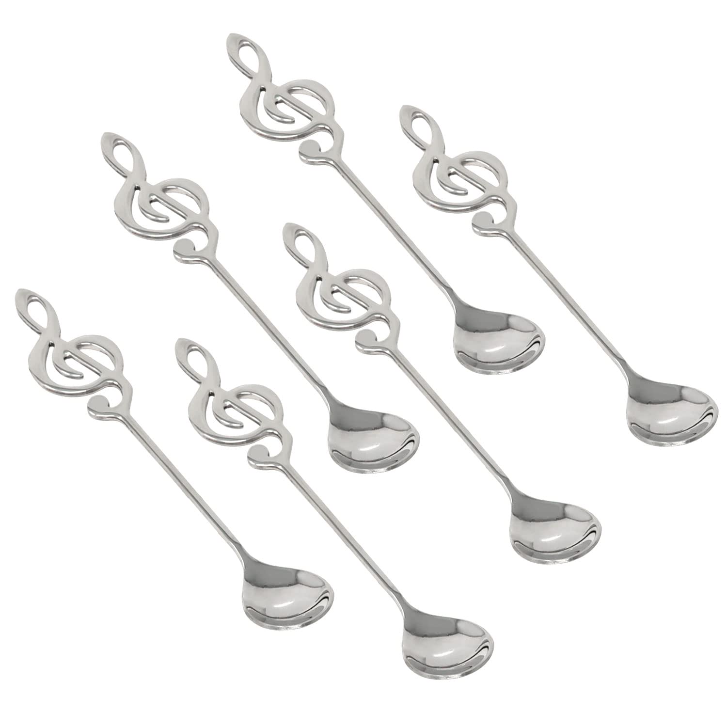 Honbay 6PCS Stainless Steel Coffee Spoons Musical Note Mixing Teaspoons Small Dessert Ice Cream Spoons for Home, School, Office or Restaurant (6.14")