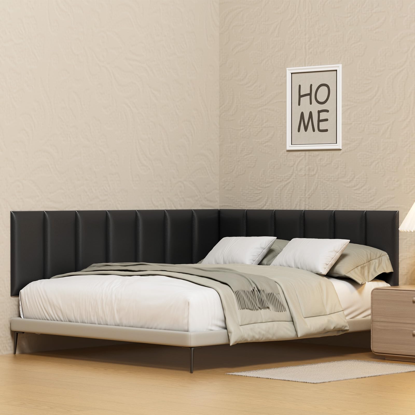 Greymond Headboard Panels for Wall, Peel and Stick Queen Headboard Sized 23.6" x 11.8", 3D Anti-Collision Soundproof Self-Adhesive Wall Panel for Kids,Pack of 4 Panels in Black
