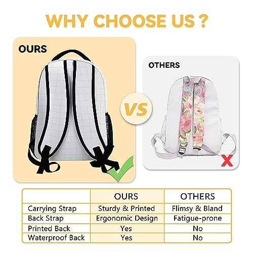 FUZZYFIT Personalized Panda Backpacks for Girls, 16 Inch Cute Print Backpack for School, White Lightweight Bookbag for Travel