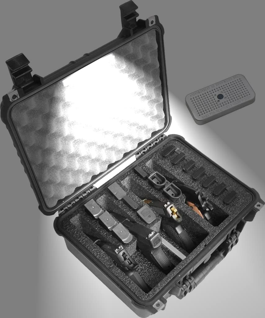 Case Club 4 Pistol and 16 Magazine Pre-Cut Heavy Duty Waterproof Case with Included Silica Gel Canister to Help Prevent Gun Rust (Lighted)