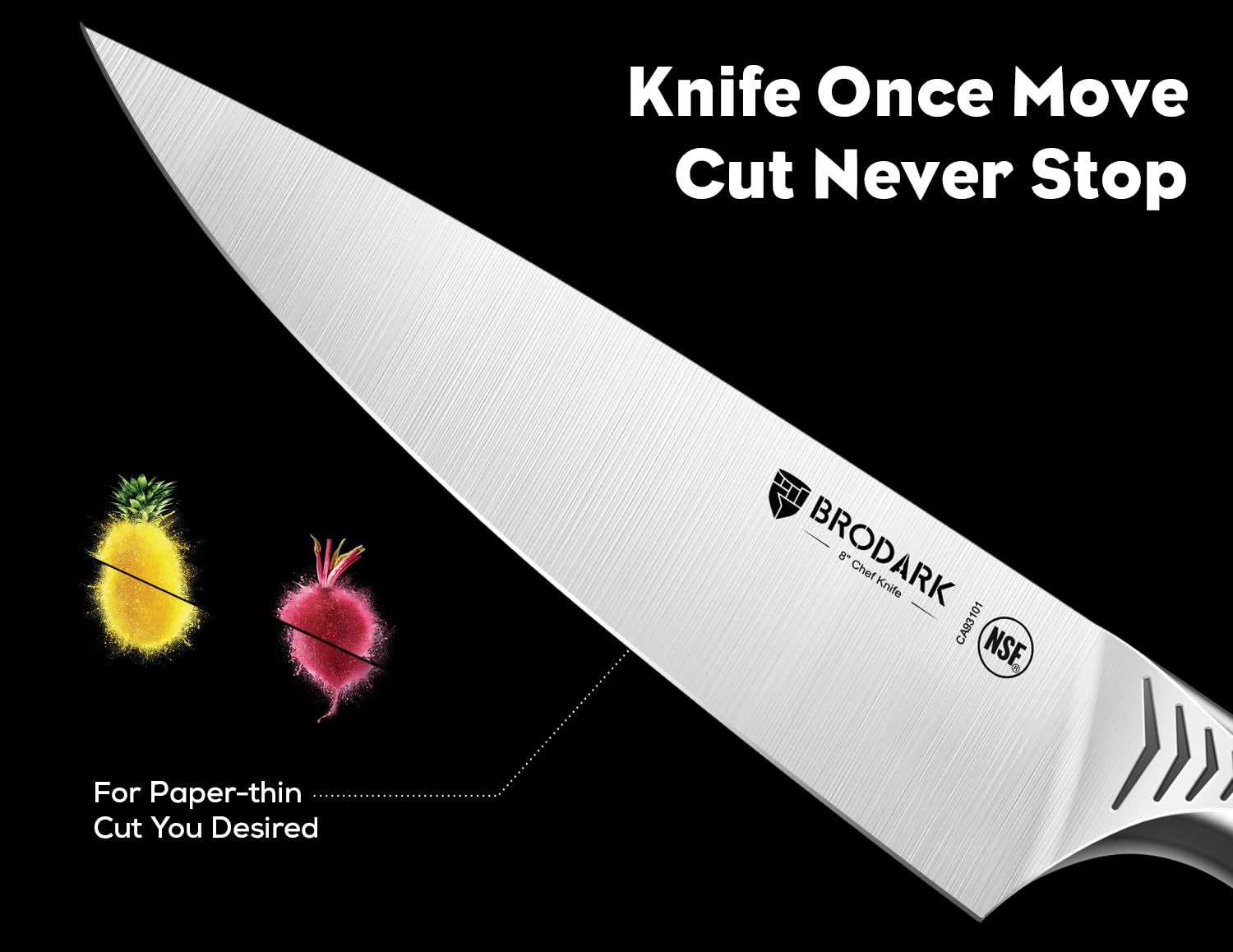 BRODARK Kitchen Knife Set with Block, 15-Piece Knife Block Set with Built-in Sharpener, Dishwasher Safe Knives Set for Kitchen, NSF Certified Stainless Steel Kitchen Knives, Shark Series
