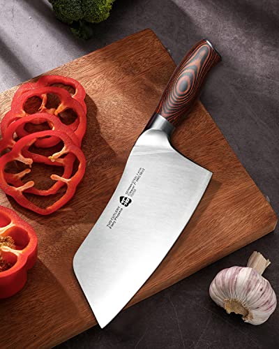TUO Cleaver Knife, Chinese Chef Knife Stainless Steel 7 inch Vegetable Meat Cleaver with Pakkawood Handle, Heavy Duty Blade for Home Kitchen