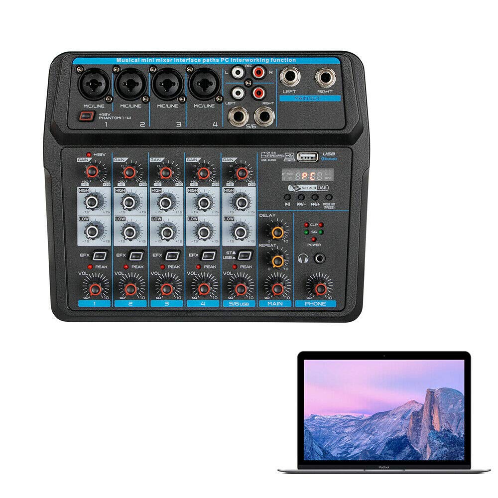 CNCEST Professional Live Mixing Studio Audio Sound Mixer Console USB Audio110V(6 Channel), black