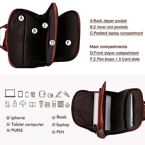 GUETES Leather Laptop Backpack, for Women and Men 15.6 inch Computer Backpack Travel Large Business Work College Daypack, Off White+ Brown