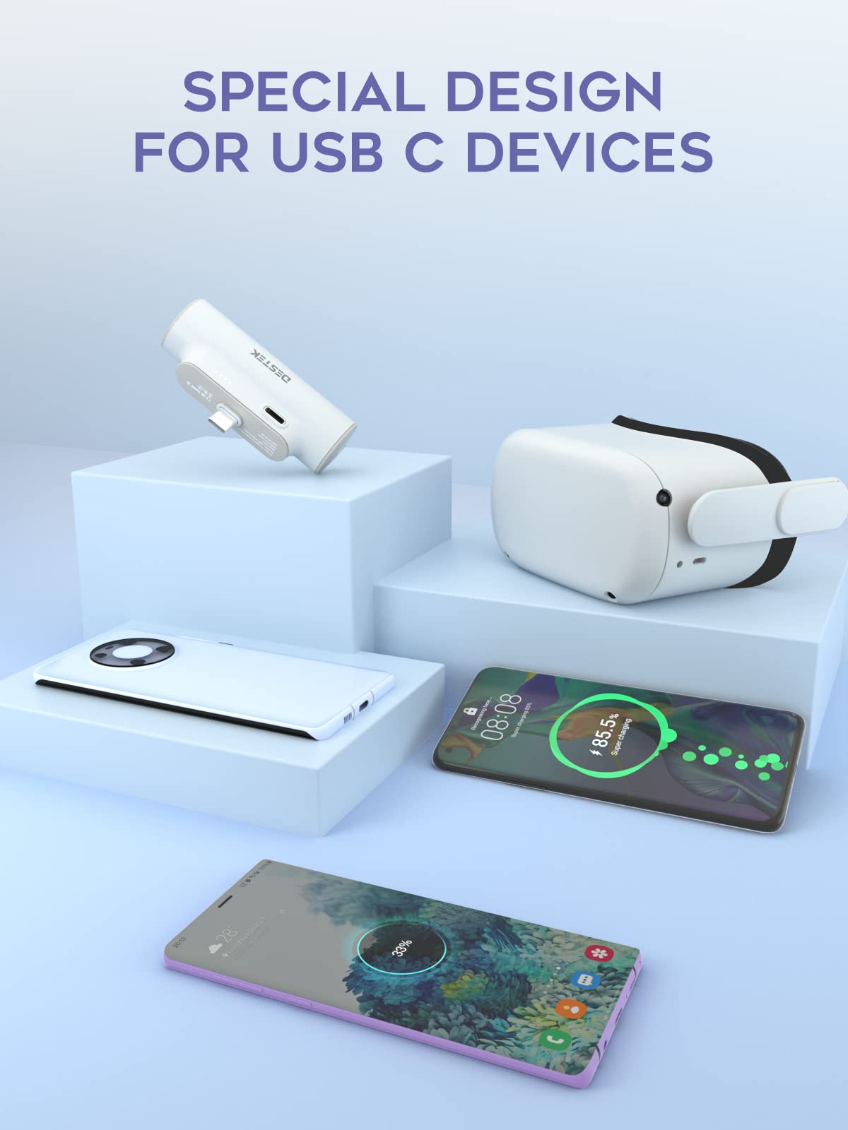 DESTEK CP3 Battery Pack for Oculus, Real 5V/2A(3300mAh, 2.3oz) Upgrade Fast Charging Extended Battery Power Bank for Meta Quest 2 Accessories, Extra 1.5hrs Playtime