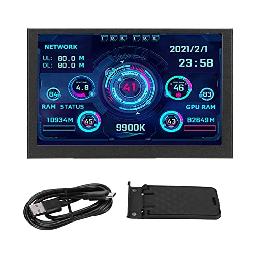 Cryfokt PC Temperature Display, PC CPU Data Monitor 5in IPS Horizontal Vertical Switching for Office