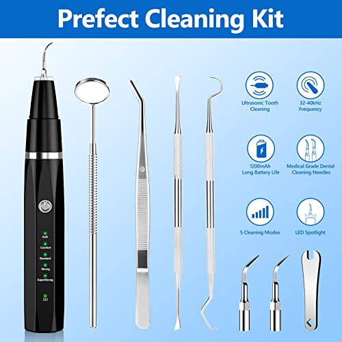 Ni-SHEN Dog Plaque Remover for Teeth,Pet Ultrasonic Tooth Cleaner Toothbrush,Teeth Cleaning Kit -Tartar Remover for Teeth Stains for Dogs and Cats (Black)