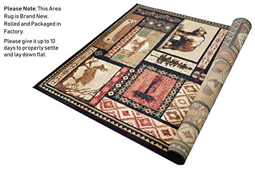 HR Cabin 906 Nature and Animals Area Rug 5'2" x 7'2" Contemporary Geometric Design Fish/Moose/Bear/Lodge