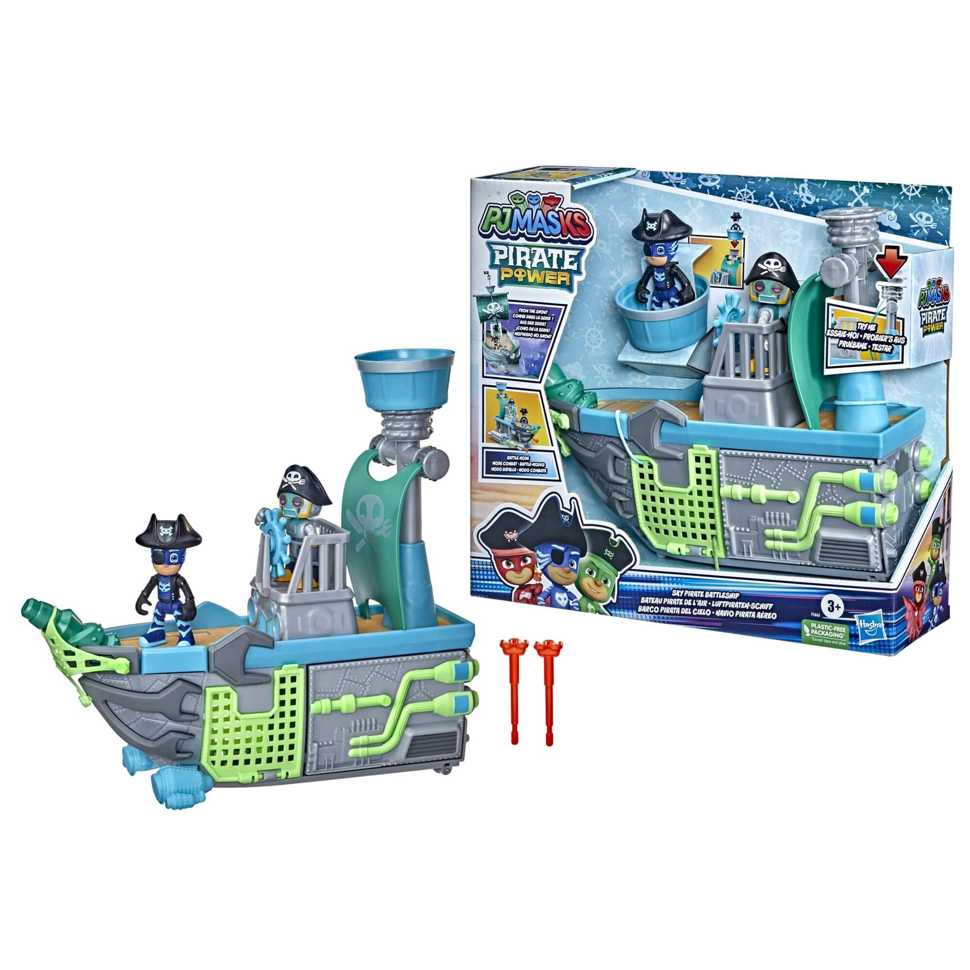PJ Masks Sky Pirate Battleship Preschool Toy, Vehicle Playset with 2 Action Figures for Kids Ages 3 and Up Multicolor F36655L0