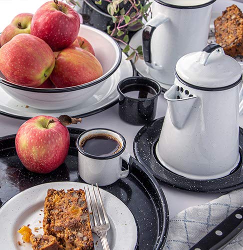 Cinsa 6 Piece Mug Set, 20 oz (Speckled Black), Enamelware mugs for Indoor & Outdoor. Coffee Mugs, Camping, Picnic, Fishing, Farmhouse Kitchen. Durable and Reusable. Suitable for Oven, direct on Fire.