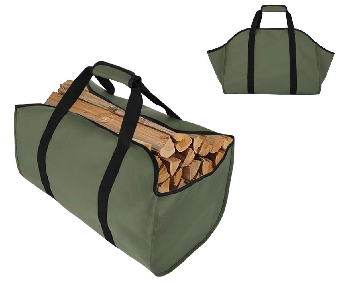TESSLOVE Firewood Log Carrier Tote Bag,Canvas Firewood Holder,Extra Large Durable,Best for Fireplaces,Wood Stoves,Firewood,Logs, Camping,Landscaping (green, 1pcs)