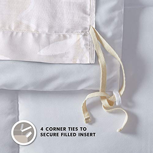 INTELLIGENT DESIGN Reversible 100% Cotton Sateen Duvet - Breathable Comforter Cover, Modern All Season Bedding Set with Sham (Insert Excluded), Tanet, Flower Grey King/Cal King(104"x90")