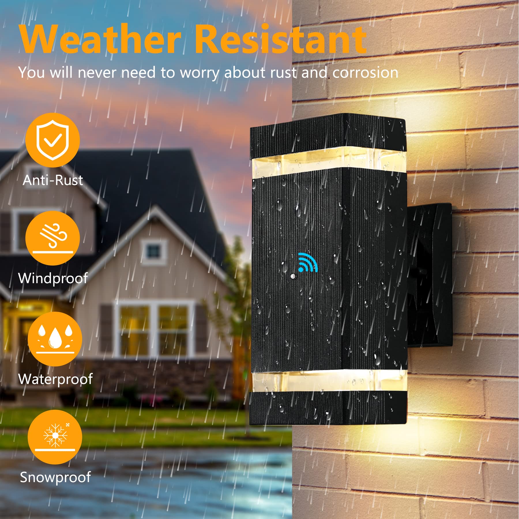 tewei Dusk to Dawn Sensor Outdoor Wall Lights Up Down Porch Lights 2 Pack,14W IP65 3000K 1100LM Warm White,Square Aluminum Exterior Wall Mount Modern Wall Lights for Front Patio Garage Black