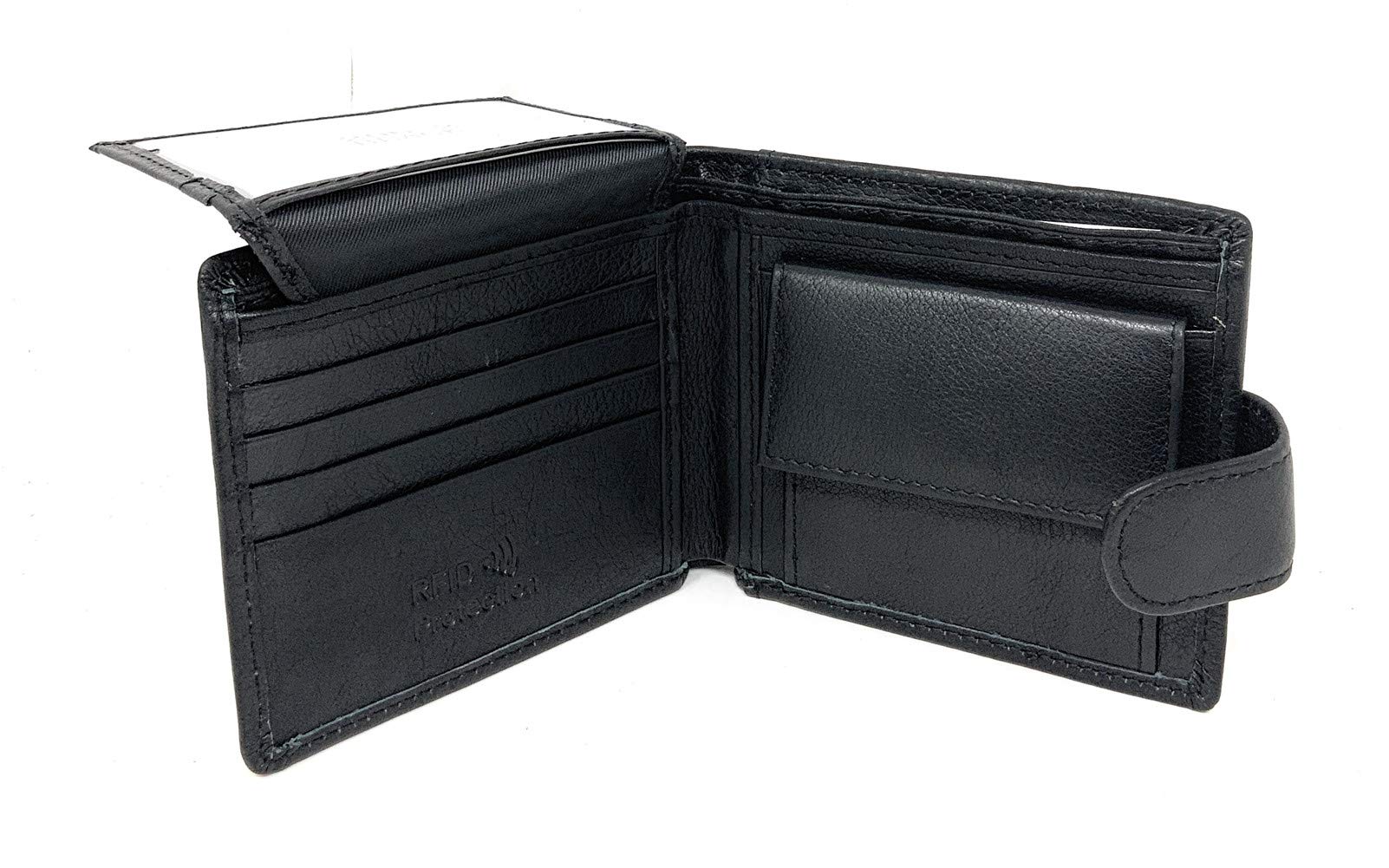 Texas West Genuine Plain Leather Men's RFID Short Bifold Buckle Wallet in 2 colors (Black)