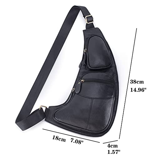 KPYWZER Leather Sling Backpack for Men Women Sling Bag Chest Crossbody Shoulder Outdoor Travel Camping Tactical Casual Daypack Black