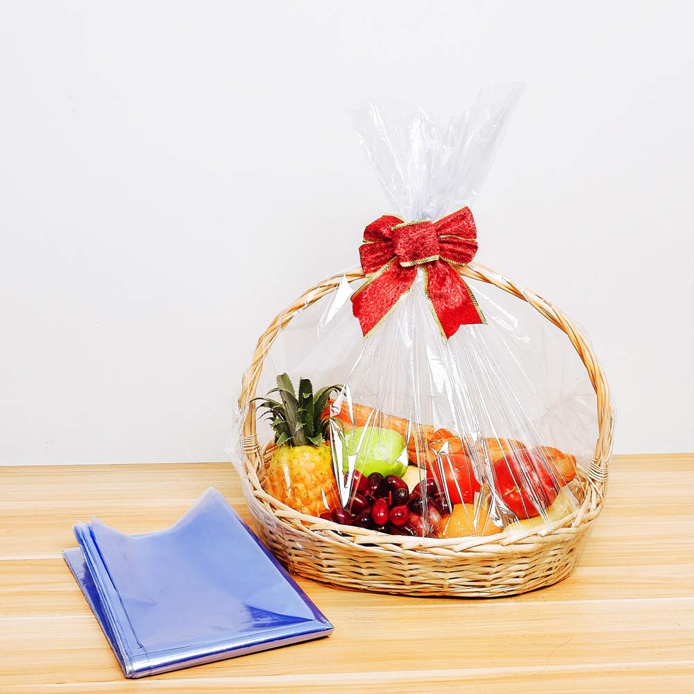 LazyMe Christmas Basket Cellophane Shrink Bags, 24x30 inch, Shrink Wrap Bags Large, Clear (10 Pcs)