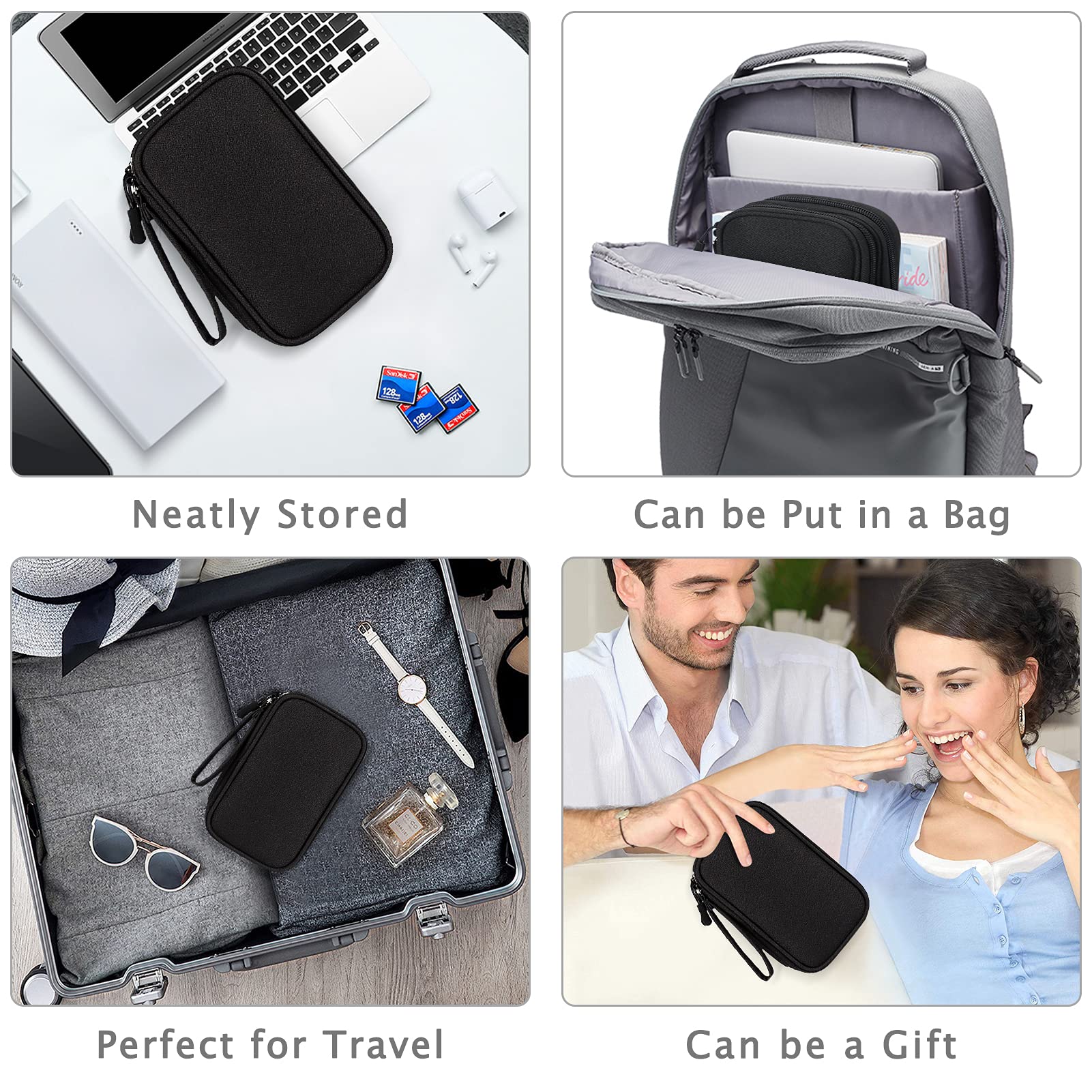 FYY Electronic Organizer, [2 PCs]Travel Cable Organizer Bag Electronic Accessories Carry Case Portable Waterproof Double Layers Storage Bag for Cable, Charger, Phone, Earphone, Medium Size-Black+Black
