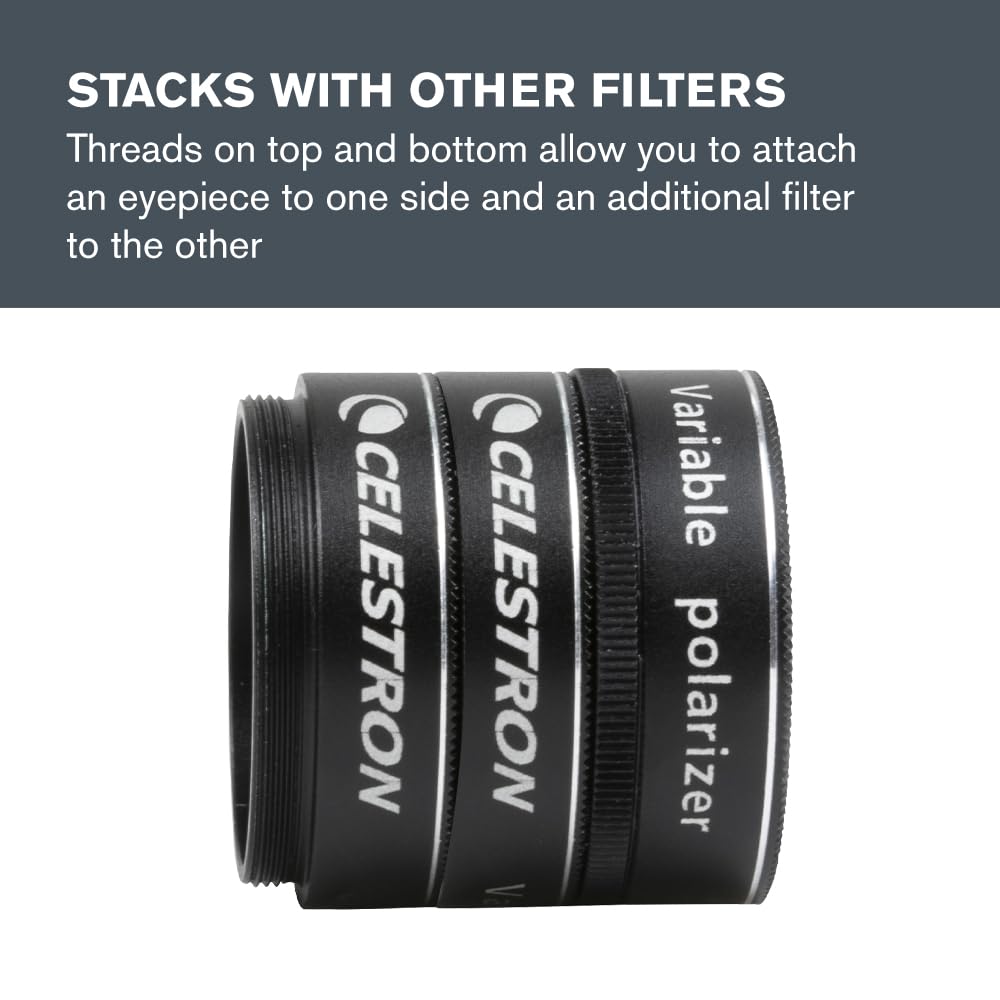 Celestron β Variable Polarizing Moon Filter for Telescopes β Fits 1.25" Telescope Eyepieces β Adjustable 1-40% Light Transmission β Perfect Filter for Moon, Venus, and Double Star Viewing