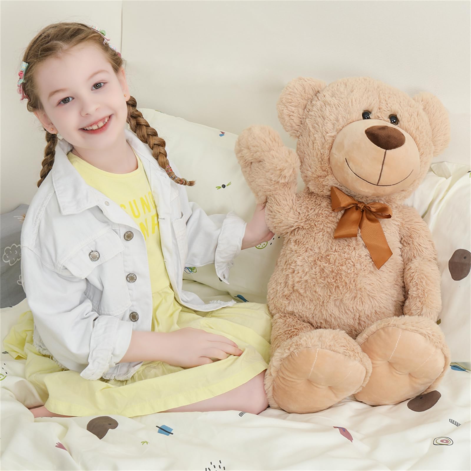 Tezituor Big Teddy Bear Stuffed Animal, 26 inch Medium Size Stuffed Teddy Bear Plush Toy for Chirstmas Valentine's Day Birthday, Soft Teddy Bear Plush for Kids Girlfriend, Tan