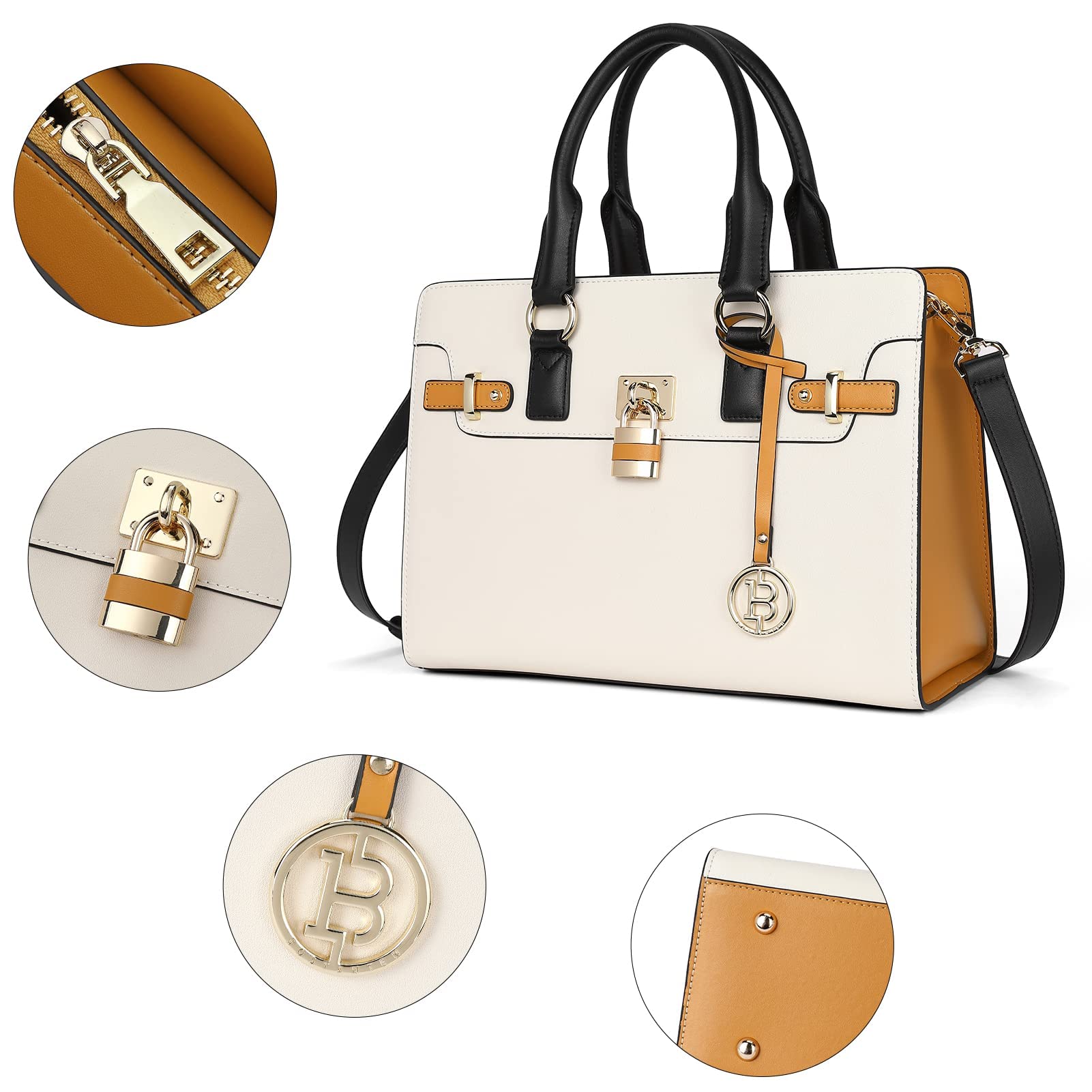 BOSTANTEN Handbags for Women Leather Satchel Purses Designer Top Handle Shoulder Work Tote Bag Beige
