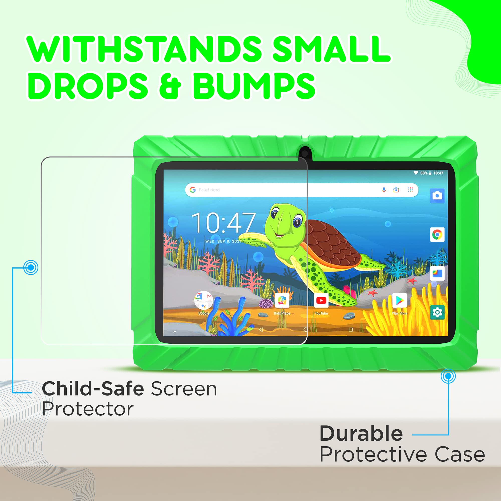 Contixo Kids Tablet, V8 Tablet for Kids and KB-2600 Kids Foldable Wireless Bluetooth Headphone Bundle, Learning Tablet, Parental Control Family Link - Green