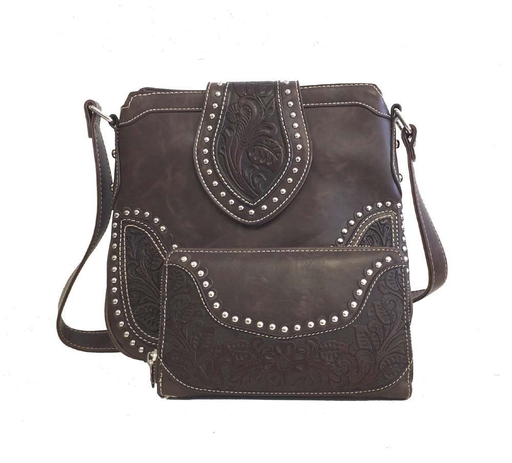 Montana West Ladies Concealed Gim Carrying Messenger Purse Wallet Set Coffee