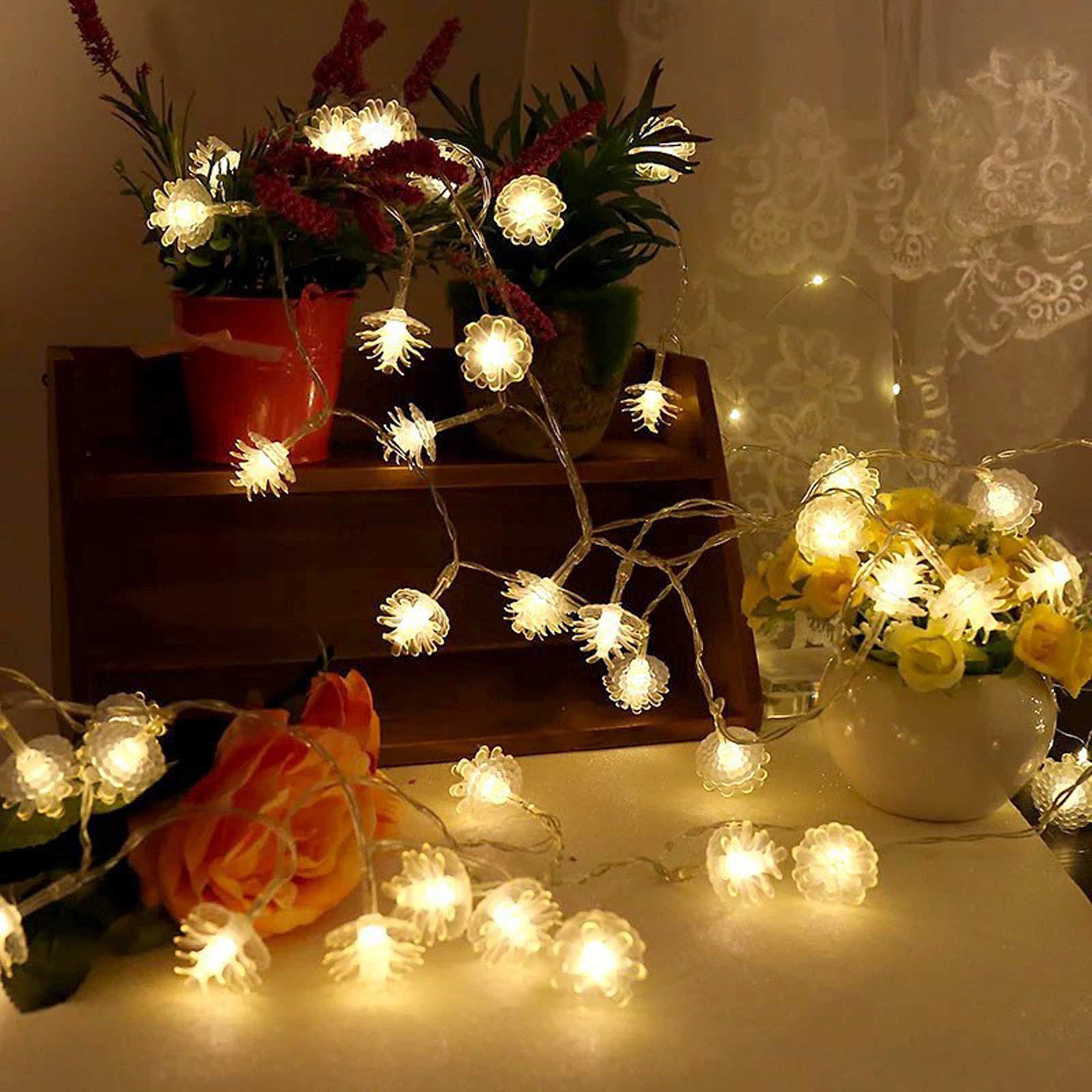 SNOMYRS Solar String Lights Outdoor 30 Led 21 Ft Solar Powered Pinecone String Lights, Waterproof Solar Christmas Lights with 8 Lighting Modes for Garden Yard Home Porch Party Decor (Warm White)