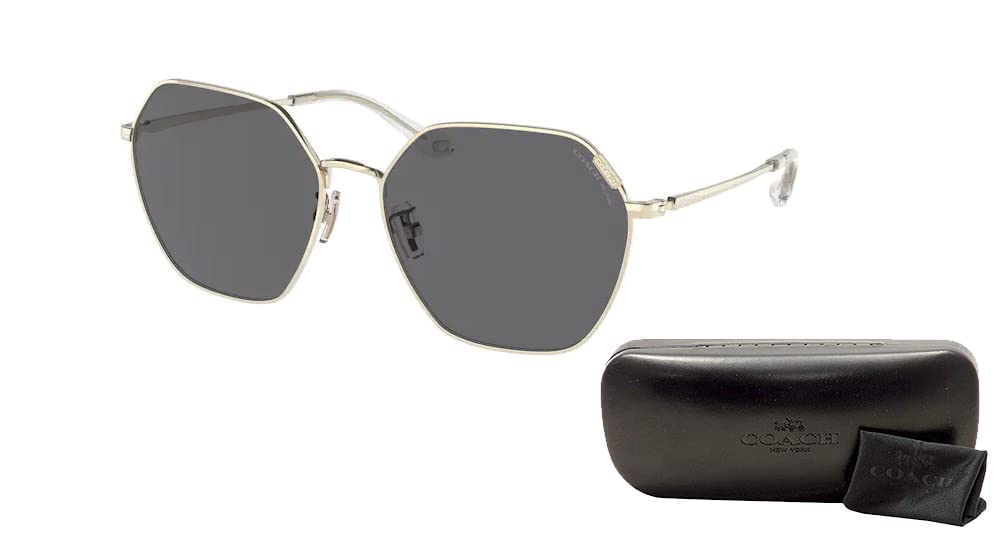 Coach HC7132 900581 58MM Shiny Light Gold/Grey Solid Polarized Irregular Sunglasses for Women + BUNDLE With Designer iWear Eyewear Kit