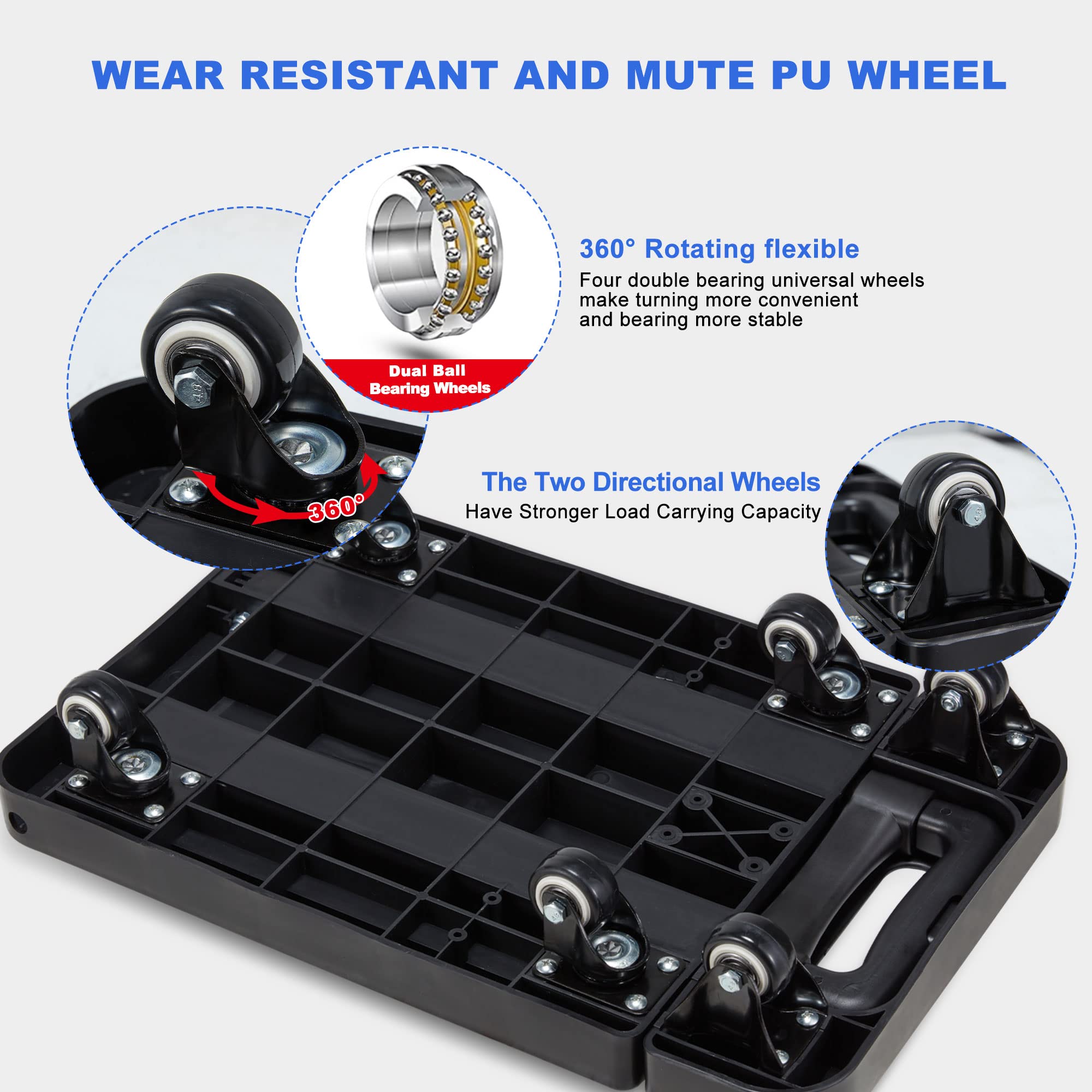 Outspurge Folding Hand Truck Dolly 600LB ,Portable Dolly for Heavy Duty Moving Luggage Carts with 6 Wheels Dolly with Handle 2 Elastic Rope for Travel, Moving, Shopping,Office Use
