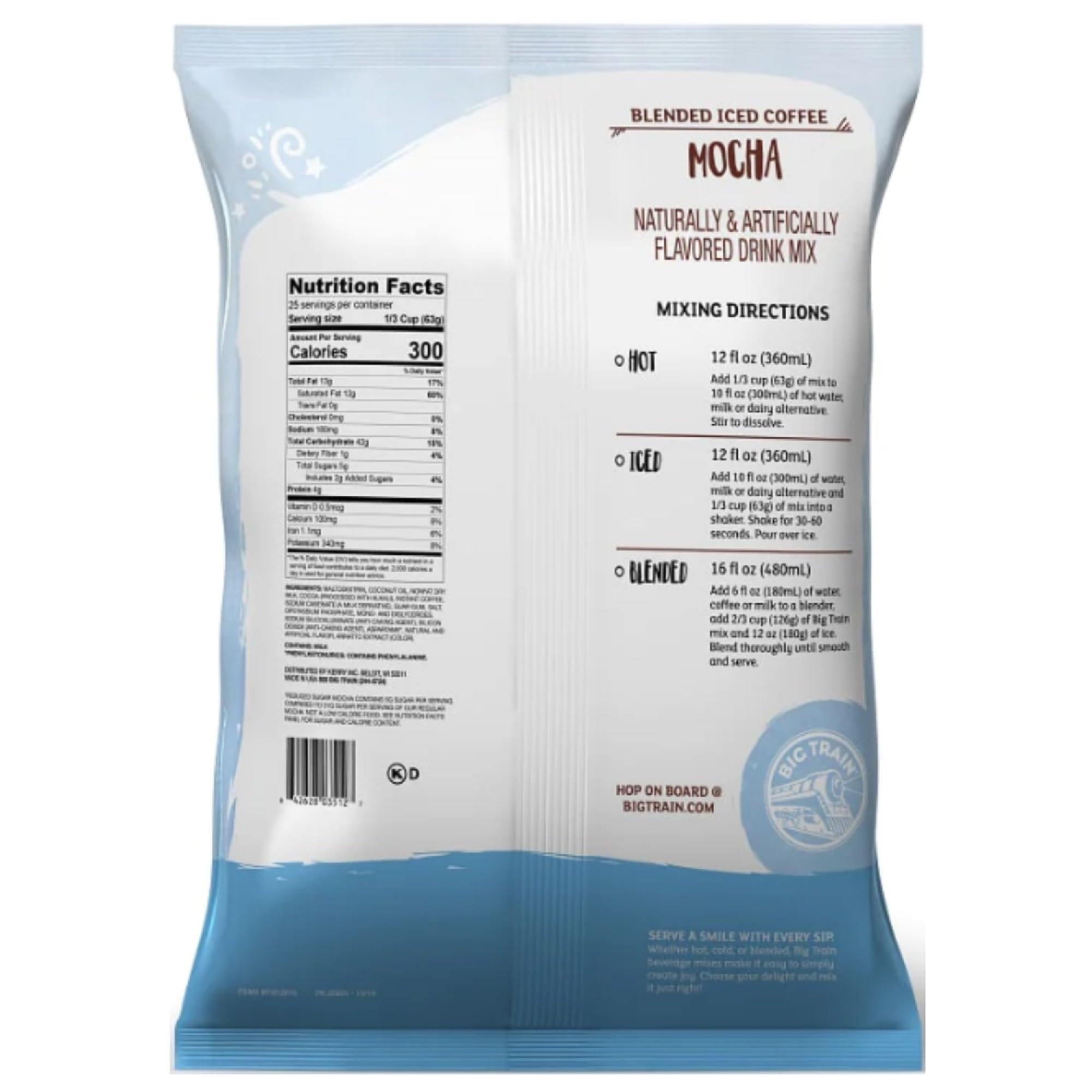 Big Train Reduced Sugar Mocha Blended Ice Coffee Beverage Mix, 3.5 Pound (Pack of 1)