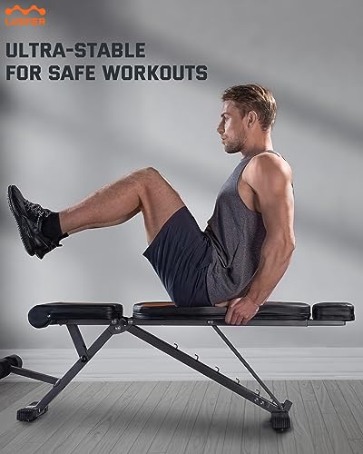 Lusper Adjustable Weight Bench Foldable - 660 Lb Stable Workout Bench, 36 In Extended head and neck protection design, 3 Sec Fast Folding Multi-Purpose for Full Body Workout